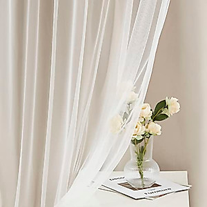 Bujasso Beige 90% Blackout Curtains with Sheer Overlay Mix and Match Double Layer Thermal Insulated Window Panels 84 inch for Living Room Bedroom Beige Drapes with Tiebacks Grommet Top 37" Wx84 Lx2