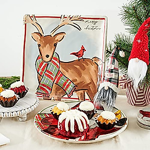 Mud Pie Christmas Santa & Deer Nested Platter Set, Multi, santa 12" dia | deer 13" x 13"