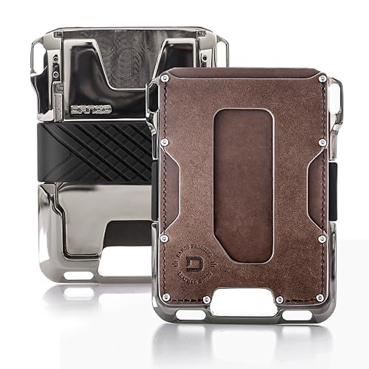 Dango Slim Minimalist Wallet for Men - RFID Blocking - Nickel Plated, Brown Rawhide/Polished Nickel