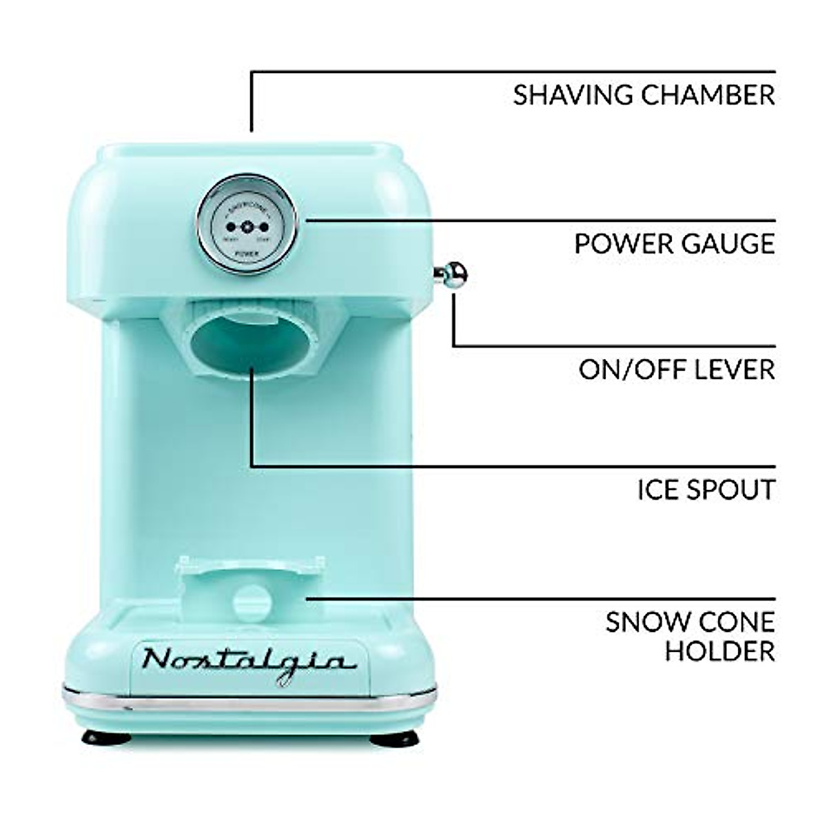 Nostalgia Retro Table-Top Snow Cone Maker, Vintage Shaved Ice Machine Includes 1 Reusable Plastic Cup, Aqua