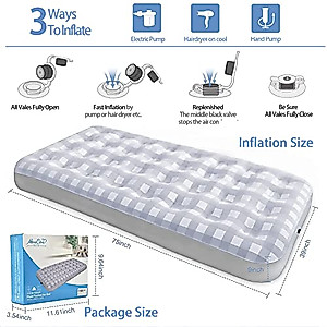 Giftway Twin Size Inflatable Air Mattress for Camping - Upgraded Height 9" Inflatable Mattress Foldable Air Bed with Waterproof Flocked Top - Portable Blow up Air Bed for Home/Travel/Housewarming Gift