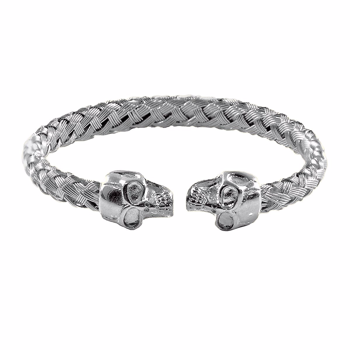 Forziani TENACITY Double Skull Steel Cuff Bracelet for Men - Adjustable Size - Men's Open Cuff Bangle Bracelet in Stainless Steel - One Size Fits All