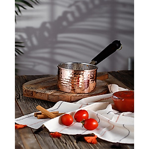 DEMMEX Copper Saucepan, 1mm Thick Solid Uncoated Copper, Wooden Handle, Tin Lined, 100% Handmade in Turkey (0.8 Quarts-5"x2.7")