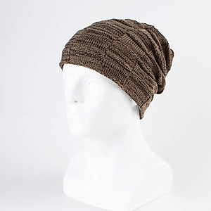 LANGZHEN Slouchy Beanie for Men -Winter Warm Lined Knit Hat for Guys Soft Thick Warm Cap(Brown-Melange)