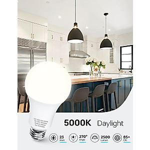 KINDEEP 23W LED Bulbs, A21 Super Bright Light Bulb, 150W-200W Incandescent Bulb Equivalent, E26 LED Light Bulbs, 2500 Lumens, Daylight White 5000K for Store, Garage, Warehouse, 6 Pack