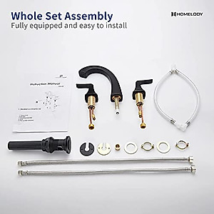 Matte Black Bathroom Faucet,Widespread Bathroom Sink Faucet for 3 Hole,2 Handles Bathroom Vanity Faucet 8 Inch,HOMELODY Lavatory Faucet for Sink with Pop Up Drain