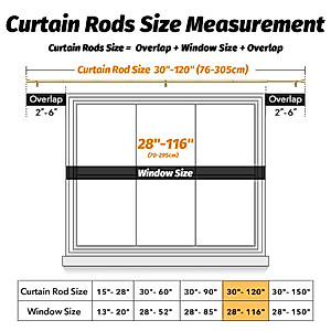 GEEBOBO Gold Curtain Rods for Windows 66 to 120 Inch, 1 Inch Adjustable Heavy Duty Easy Install Curtain Rods Set for Outdoor, Patio, Farmhouse, Bedroom, Living Room (Gold, 30"-120")