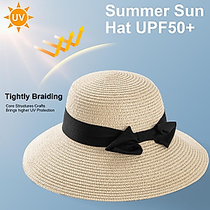 MEINICY 3PCS Sun Hat Beach Straw Hat for Women Wide Brim Foldable Roll up Summer UPF 50+ Hat (Ivory+Brown+Beige)