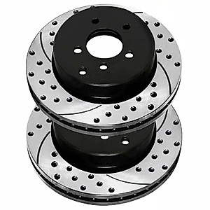 Supagat 2pcs Disc Brake Rotor Set Rear Left Driver and Right Passenger Side Black Electrolysis Coated Steel Performance Drilled and Slotted 5-Lug Count Compatible with Infiniti|Nissan