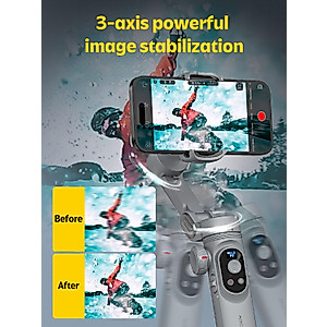 Professional Gimbal Stabilizer for Smartphone w/Wireless Charging OLED Display LED Light Focus Wheel, 3-Axis Phone Gimbal Stabilizer for iPhone 15 14 13 12 Pro/Max/Xs Galaxy S23-AOCHUAN Smart X Pro