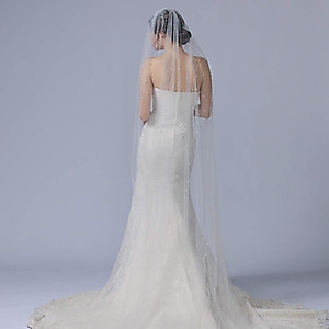 azaleas Wedding Bridal Veil with Comb 1 Tier Cut Edge Fingertip&Cathedral Length Pearl(V05)