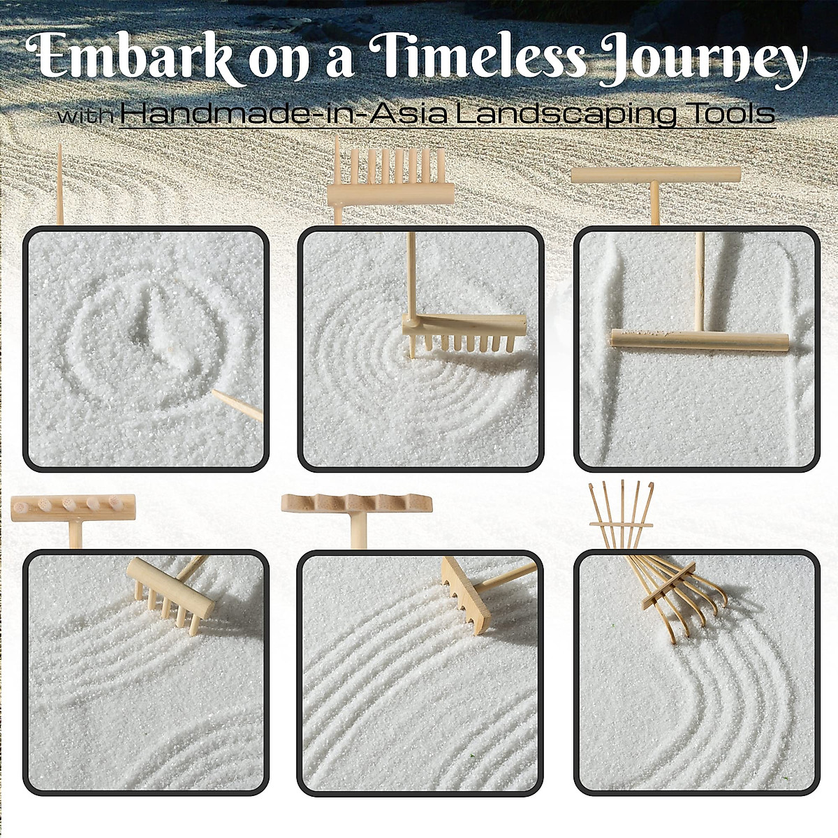 Ostranenie The Life Zen Garden Time, 11.8x8 inch Mini Zen Garden for Desk with Large Tray, 6-Rake Tool Set, and More Accessories for Relaxing Fidgeting, Enchanting Japanese Room Decor