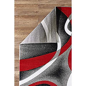 GLORY RUGS Modern Area Rug 8x10 Red Swirls Carpet Bedroom Living Room Contemporary Dining Accent Sevilla Collection 4816A