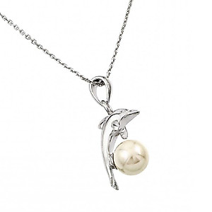 Necklace w/ Dolphin Leaping Over Pearl
