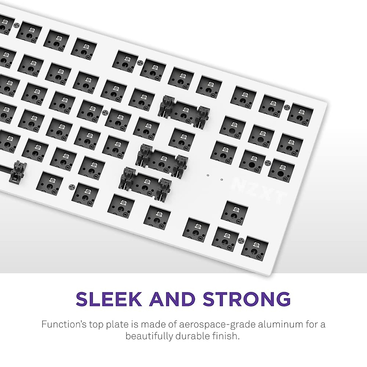 NZXT Function TKL – Tenkeyless USB Gaming Keyboard – Gateron Red Mechanical Switches: Linear, Fast, and Quiet – Hot-Swappable – RGB Backlit – Aluminum Top Plate – Wrist Rest – White