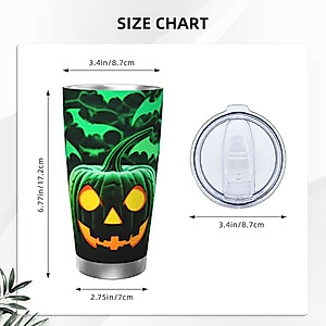 Green Ghost Horror Halloween 20oz Insulated Stainless Steel Tumbler With Lids And Straws, Double Wall Vacuum Travel Coffee Mug, Thermal Cup For Cold & Hot Drinks, Reusable Metal Straw & Brush