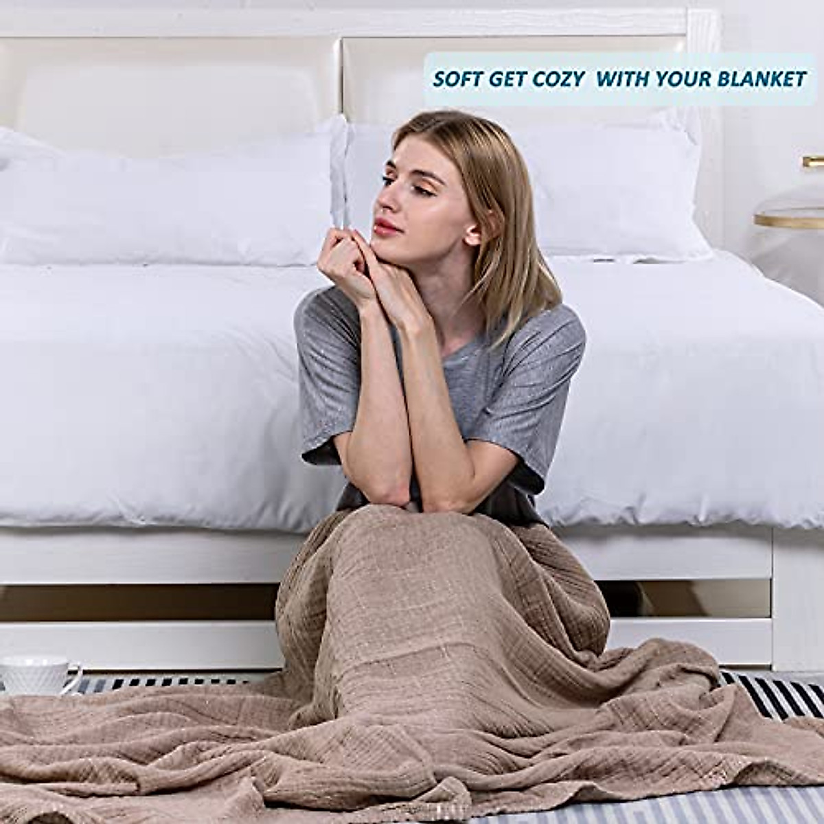 SE SOFTEXLY Muslin Throw Blanket, 100% Cotton Blankets for Adults and Baby, 4-Layer Soft Breathable Bed Throw Blankets All Season,King Size Blanket (90"x102", Coffee)
