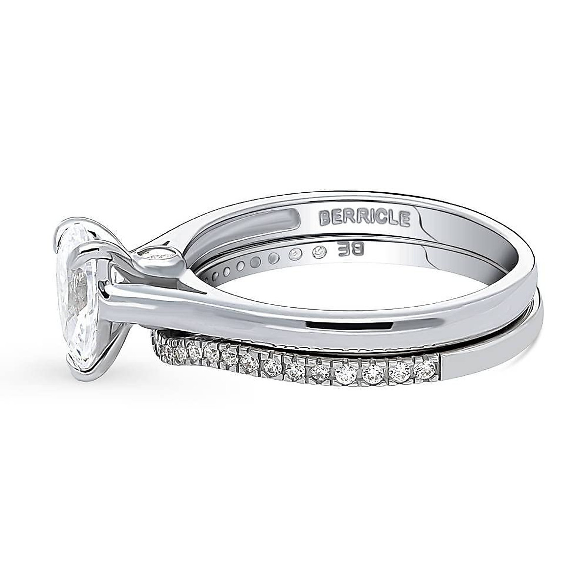 BERRICLE Sterling Silver Solitaire Wedding Engagement Rings 0.8 Carat Pear Cut Cubic Zirconia CZ Ring Set for Women, Rhodium Plated Size 5