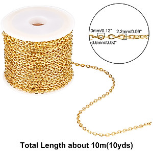 Pandahall 32 ft Necklace Chains Golden Iron Cross Chains Link Cable O-Shaped Chain for Necklace Jewelry Accessories DIY Making-3x2.2x0.6mm