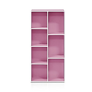 FURINNO Simplistic Study Table, Pink, 15.5 in x 31.5 in x 29.75 in (D x W x H) and Furinno 7-Cube Reversible Open Shelf, White/Pink 11048WH/PI