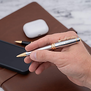 Dayspring Pens Engraved Cross Pen | Personalized Cross Bailey Medalist Ballpoint Gift Pen - Chrome With Gold Trim, Custom Engraved Executive Gift.