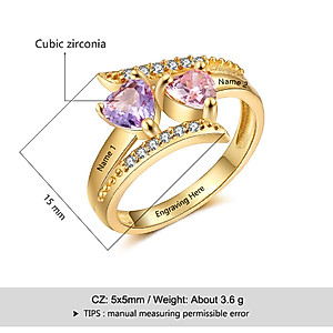 Lam Hub Fong Mom Ring Sterling Silver Personalized 2 Birthstones Rings for Women Custom Name Ring Gold Promise Rings for Her Christmas Gifts for Grandmother Wife New Mom