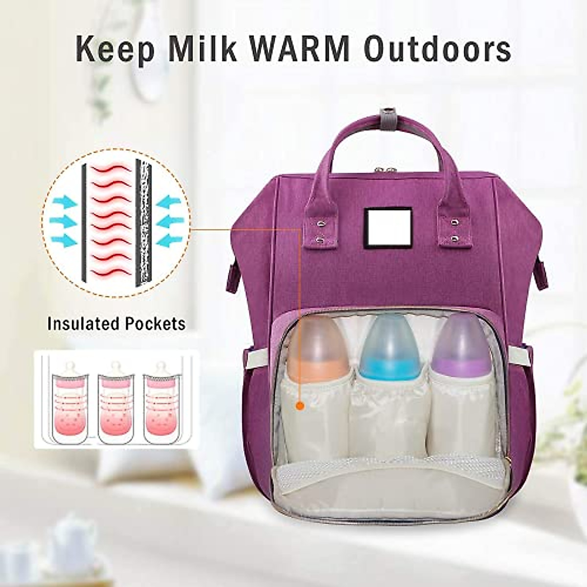 'Diaper Bag Backpack Bag Baby Bags for Mom and Dad Maternity Diaper Bag with USB Charging Port Stroller Straps Thermal Pockets,Water Resistant', Black, L