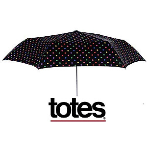 Totes NeverWet technology, Auto Open Auto Close, Colorful dots on Black 43" arc Umbrella,, Medium