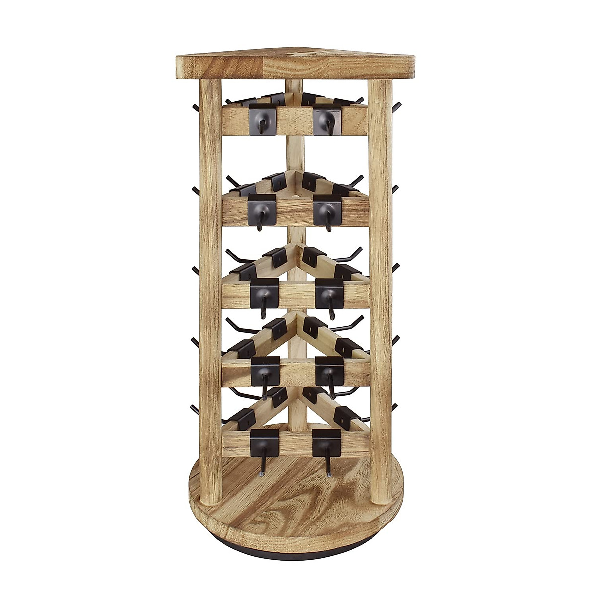 Ikee Design Wooden Rotating Jewelry Display Stand Tower With 30 Removable Hooks,Spinning Earring Card Storage Display Holder Stand for Store,Showcase,Tradeshow and Home,Oak Color