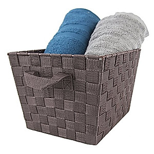 Home Basics Non-Woven Strap Handle Bin (Brown, Medium)