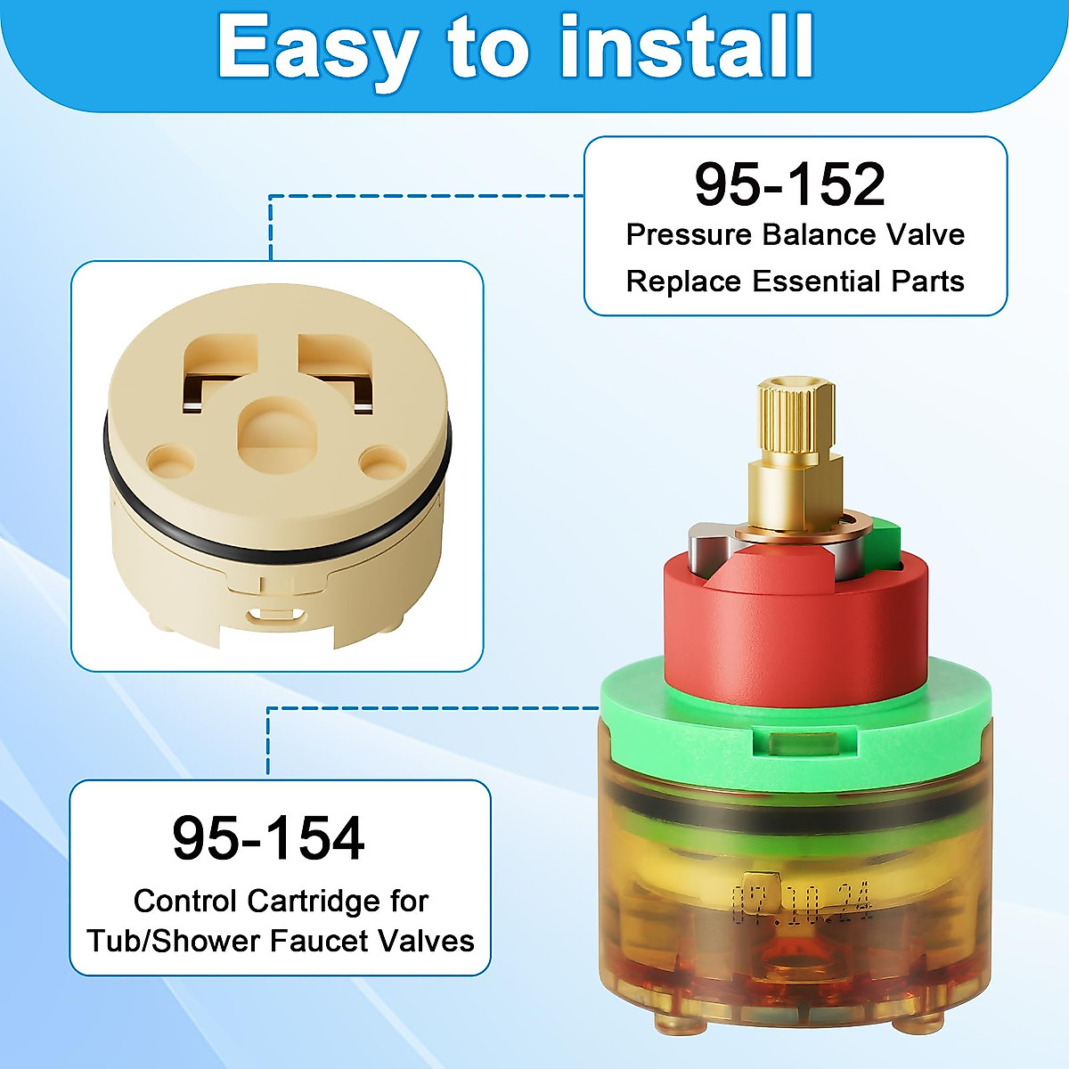 Replacement 95-152/95-154 Shower Cartridge Assembly, Compatible with G0095154, GS-105 for Gerber Safetemp II Single Handle Tub and Shower Faucet Valves