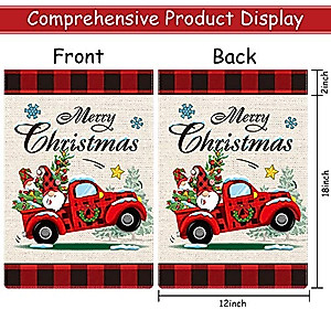 2 Pieces Christmas Garden Flags Christmas Decorations Outdoor Buffalo Check Plaid Truck Flag Double Sided Christmas Flags Xmas Outdoor Flag Winter Flag for Holiday Home Decoration, 18 x 12 Inches