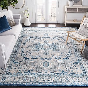 SAFAVIEH Brentwood Collection 3' x 5' Light Grey/Blue BNT851G Medallion Distressed Non-Shedding Living Room Bedroom Accent Rug