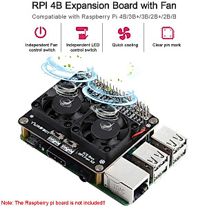 MakerFocus Raspberry Pi 4B Dual Cooling Fans, Raspberry Pi 4B Heatsink Kit, Raspberry Pi 4B GPIO Expansion Board DC 5V 0.2A with LED Compatible with Raspberry Pi 4B / 3B+ / 3B / 3A+