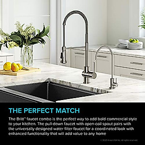 KRAUS Britt Commercial Style Kitchen Faucet and Purita Water Filter Faucet Combo in Spot Free Stainless Steel, KPF-1690-FF-100SFS