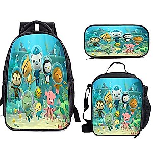 IKBAGVBK The Octo.Nauts 3 Piece Kids Study Backpack,School Backpack and Lunch Bag & Pencil Case Set for Student Boys Girls