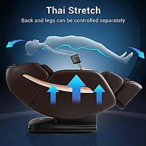 MYNTA Massage Chair, Full Body Zero Gravity SL Track Shiatsu Massage Chairs with Calf Heating, Thai Stretch, M1612 Brown