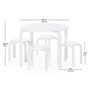 Guidecraft Nordic Table and Chairs Set for Kids: White - Stacking Bentwood Stools with Curved Wood Toddler Activity Table - Children's Modern Bedroom, Playroom, and Living Room Furniture