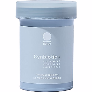 Ritual Synbiotic+ : Probiotic, Prebiotic, Postbiotic, 3-in-1 Formula for Gut Health, Bloat Support, Immune Support, Clinically-Studied, Delayed-Released Capsule Designed to Thrive, 30 Vegan Capsules