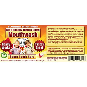 Best Kid's Healthy Teeth & Gum Mouthwash - Kid's Love The Minty Taste! Organic/nonGMO - Anti-Cavity, Anti-Plaque, Restores Gum Health