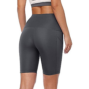 CADMUS Women's High Waist Spandex Yoga Shorts for Bike Running Two Side Pockets,10,Black,Grey,Wine Red,X-Large