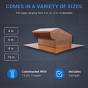 Copper Rooftop Exhaust Vent Cap with Damper (10 Inch)