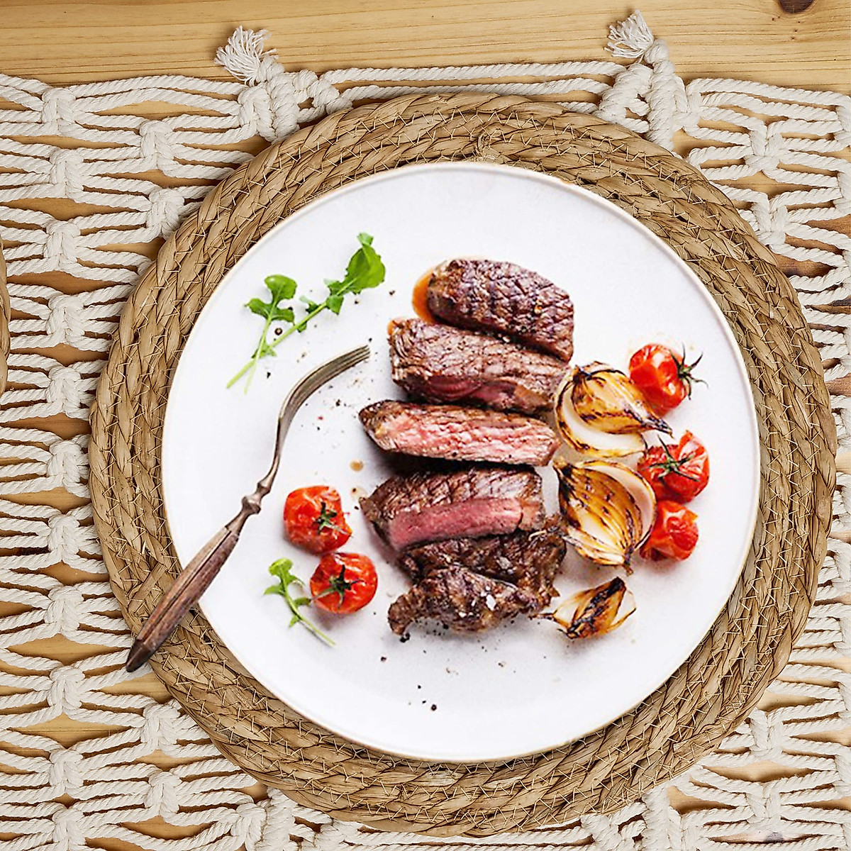 Defined Deco Woven Placemats Set of 6,12" Round Rattan Placemats,Natural Hand-Woven Water Hyacinth Placemats,Farmhouse Weave Place Mats,Rustic Braided Wicker Table Mats for Dining Table,Home,Wedding.