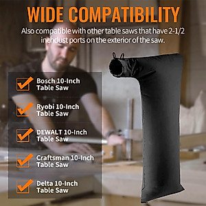 Table Saw Dust Collector Bag Compatible for Bosch/Dewalt/Ryobi/Makita/Porter Cable/Craftsman/RIGID/Metabo/Kobalt/Skilsaw/Delta (10" Tablesaws with 2.5" Dust Port)-1Pack