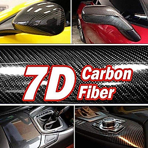 LZLRUN 7D Carbon Fiber High Gloss Vinyl Wrap Sticker with Air Realease Bubble Free Anti-Wrinkle Come with Installation Tool (1FT x 5FT)