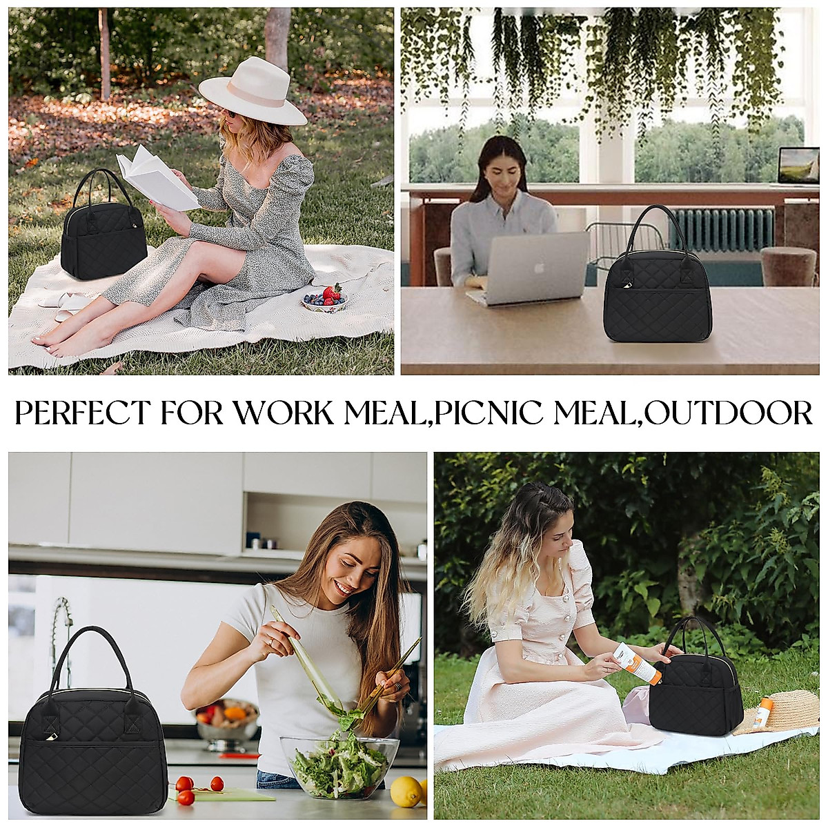 CAMTOP Lunch Box for Women Insulated Lunch Bag Lunchbox Cooler Thermal Leakproof Quilted Reusable Lunch Tote Bag for Work School Travel Picnic