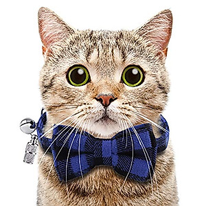 ADXCO 4 Pack Plaid Cat Collars Quick Release Cat Collar with Bell and Bow Tie Kitty Safety Cat Collar Breakaway Cat Collar Cute Plaid Adjustable Cat Bow Tie Collars with 4 Pack Anti-Lost Tags