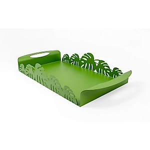 Mango Steam Decorative Coffee Table, Ottoman, Breakfast, Drinks, Serving, Bathroom Valet, Nightstand, Dresser Organizer Tray (Leaf, Green)