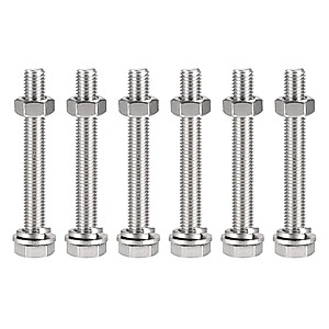 uxcell M10 x 80mm Hex Head Screws Bolts, Nuts, Flat & Lock Washers Kits, 304 Stainless Steel Fully Thread Hexagon Bolts 6 Sets