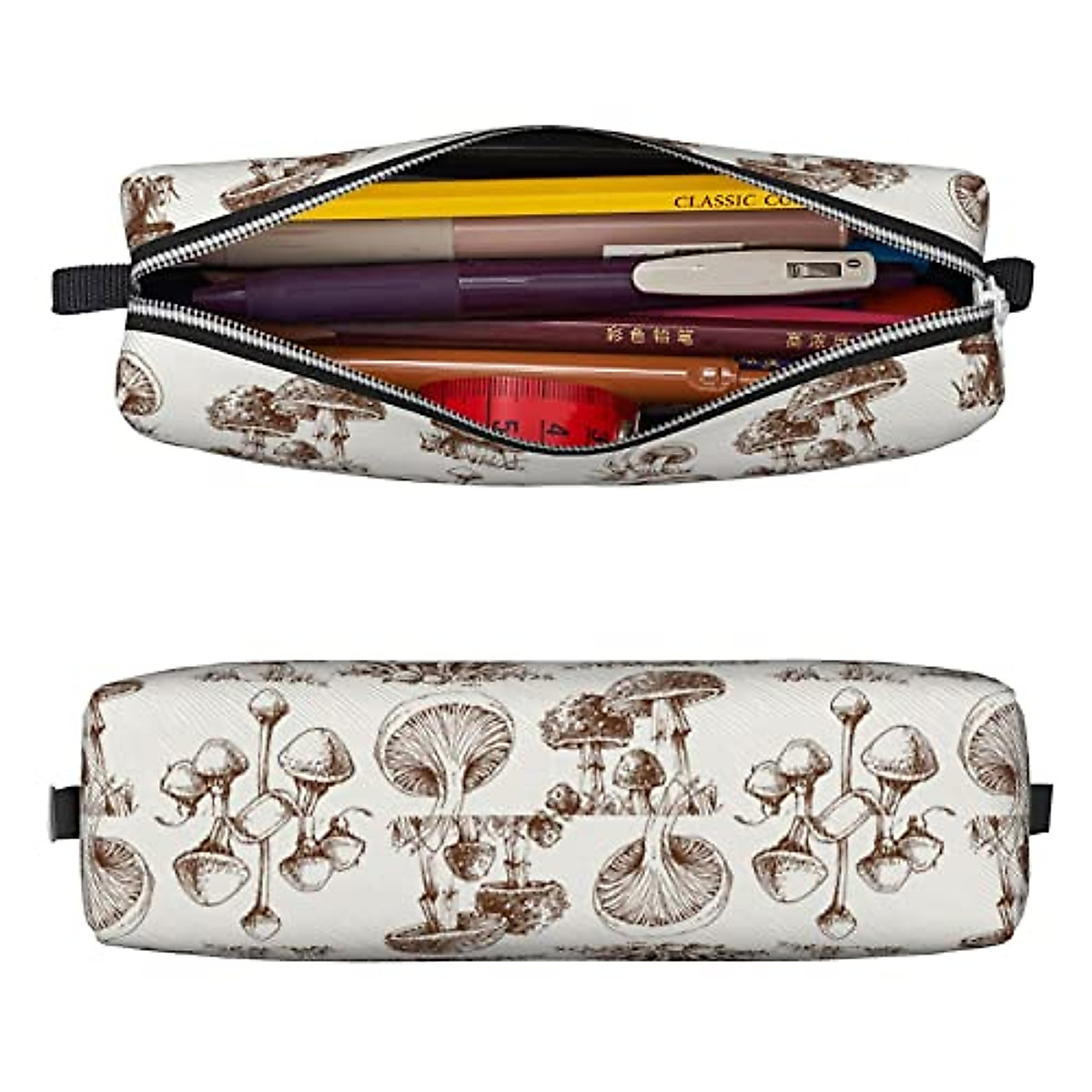 Pencil Bag Pen Case Cosmetic Makeup Bag Pen Pencil Stationery Pouch Bag Case/Pu Leather Small Pencil Pouch Students Stationery Pouch Zipper Bag For Pens, Pencils, Markers-Mushroom